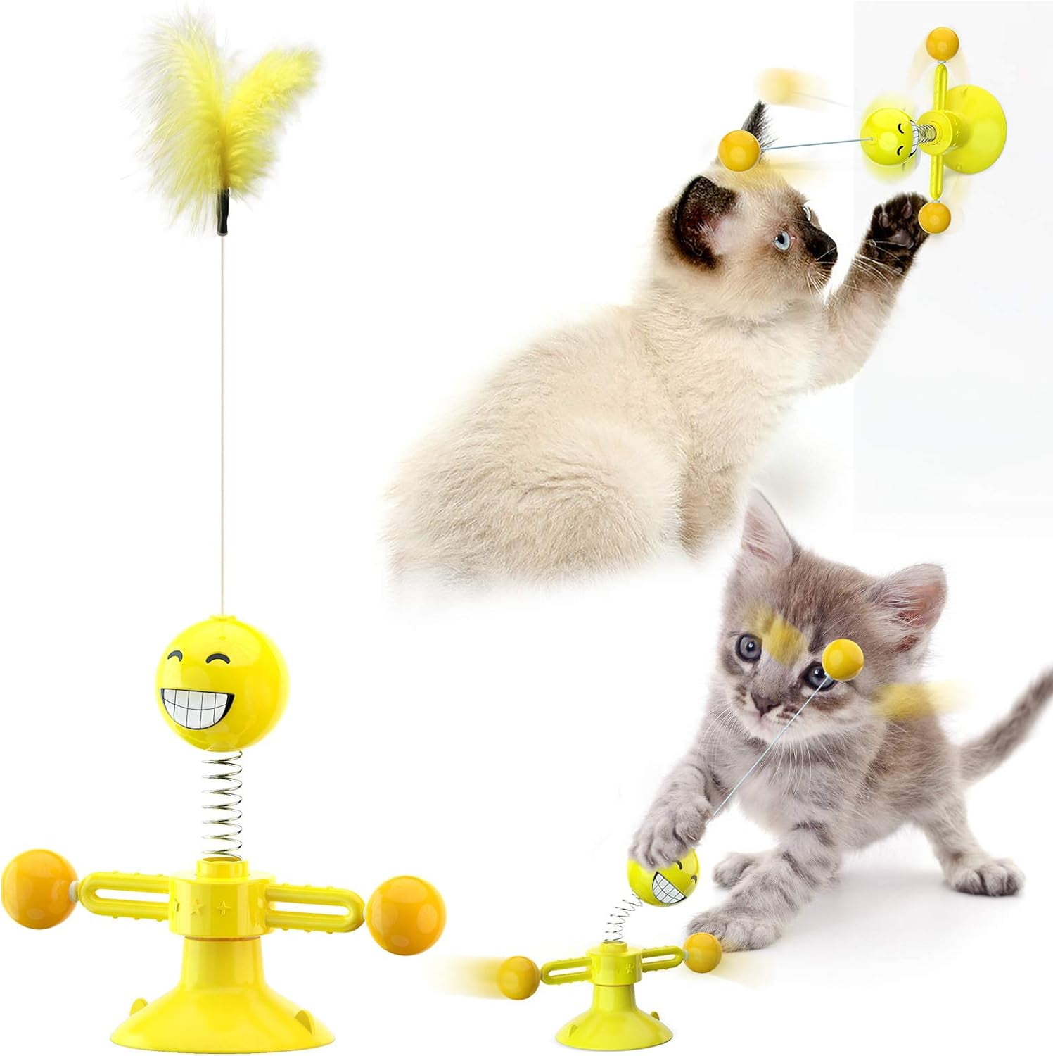 Buyter 3 in 1 Windmill Cat Toy Treat Dispenser Feather Pet Treat Ball ...