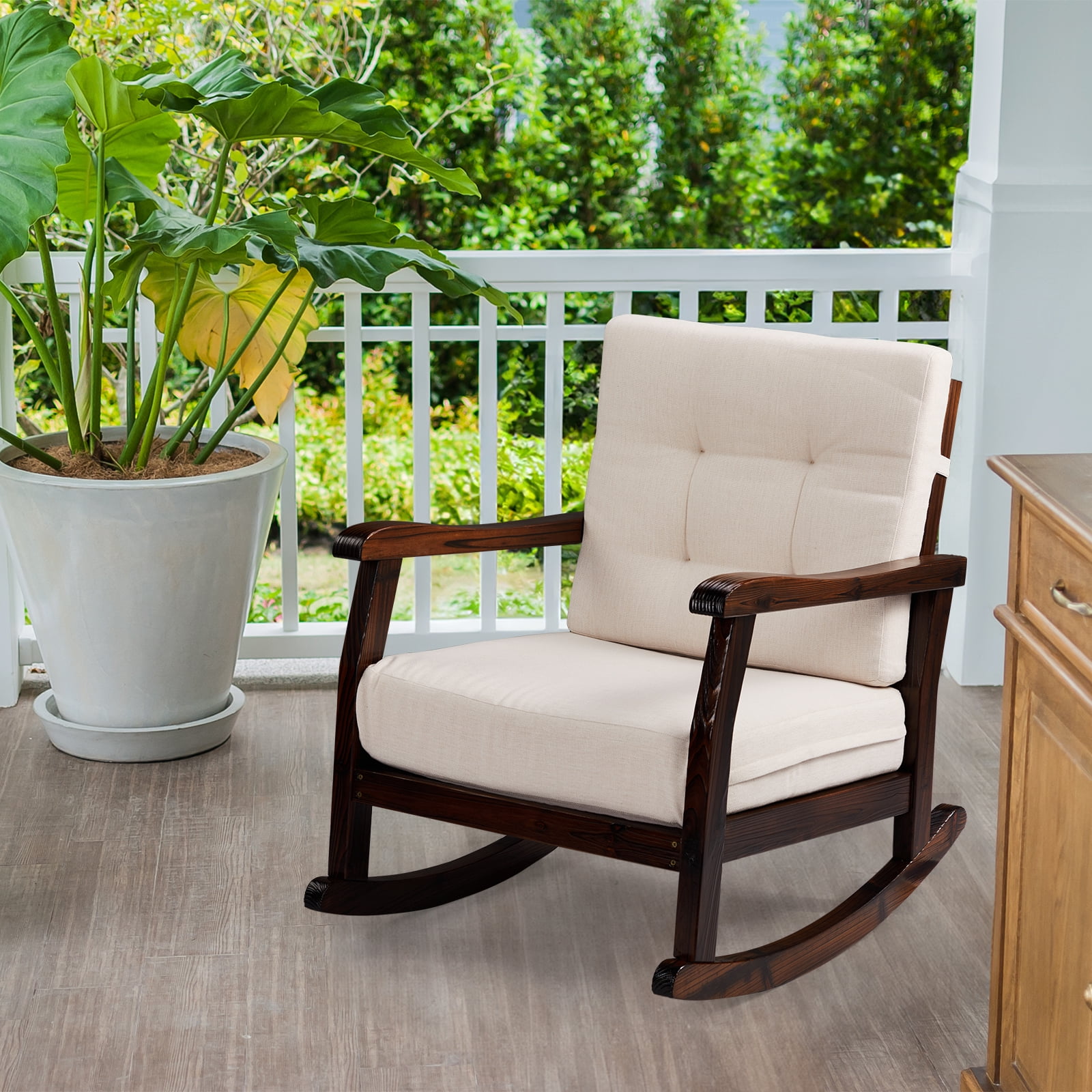 Buytoshop Outdoor Wood Rocking Chair with Detachable Washable Cushions ...