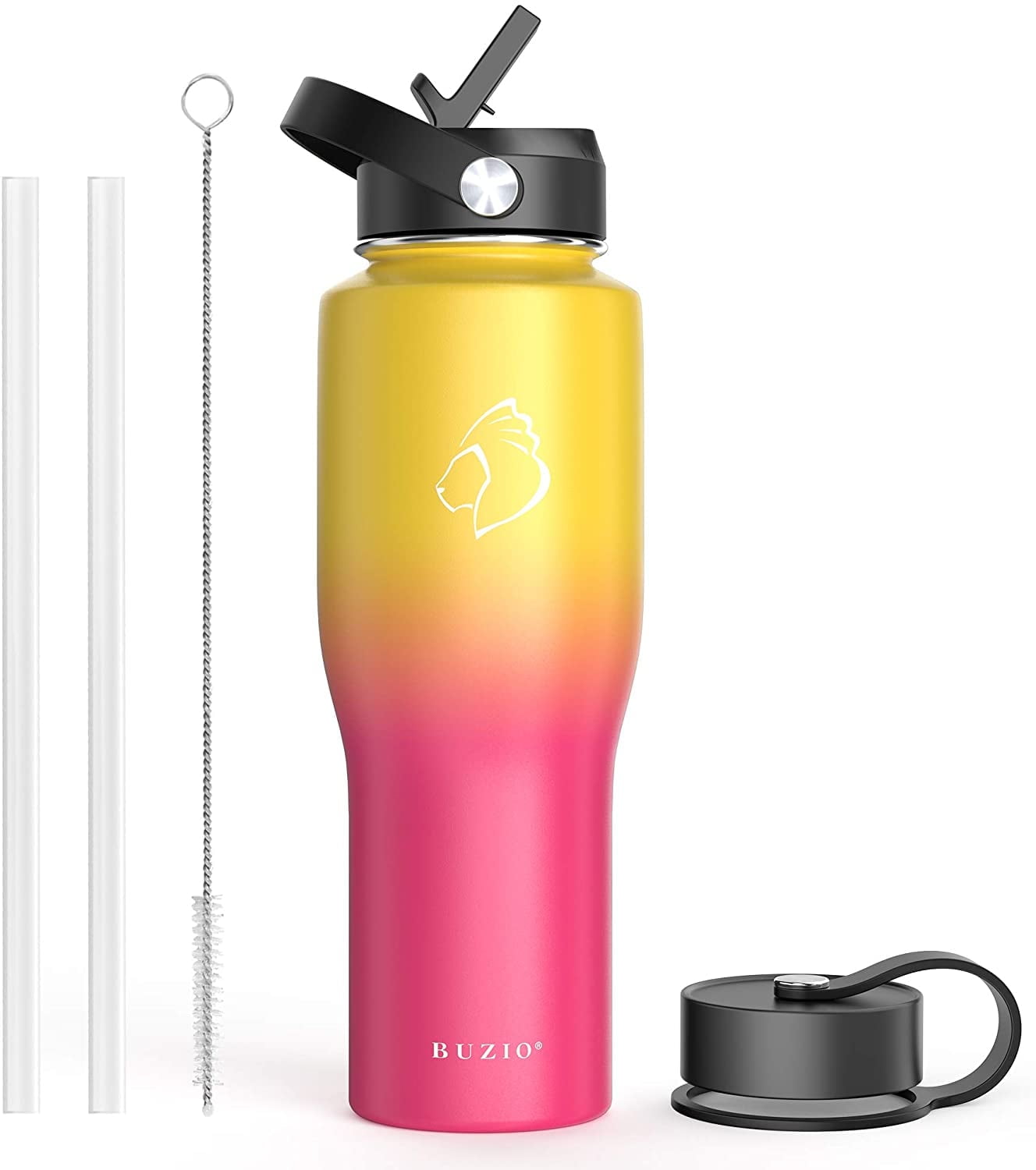 Buzio 32oz Insulated Travel Water Bottle, Stainless Steel, Straw Lid ...