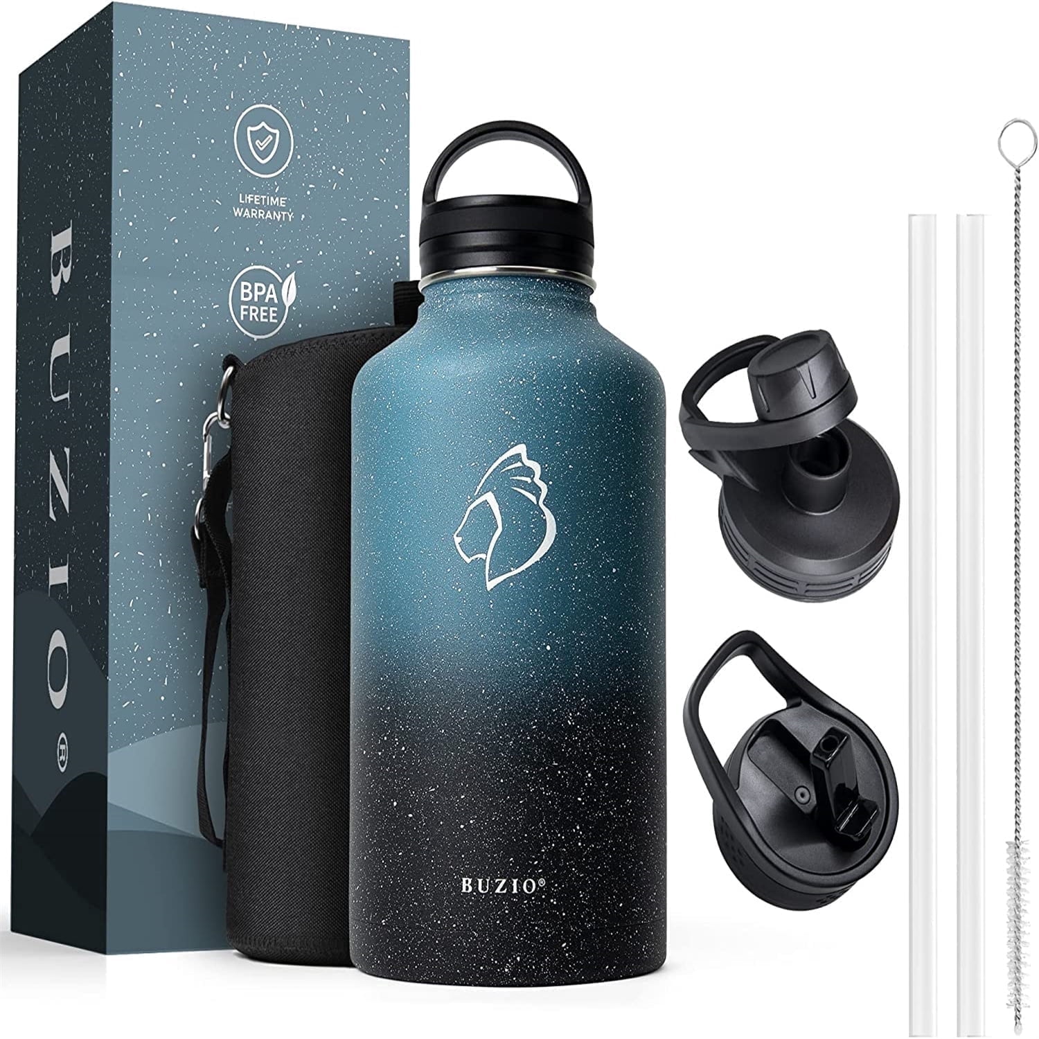 BUZIO, Sports Water Bottle, 64 oz, Stainless Steel with Straw - Walmart.com