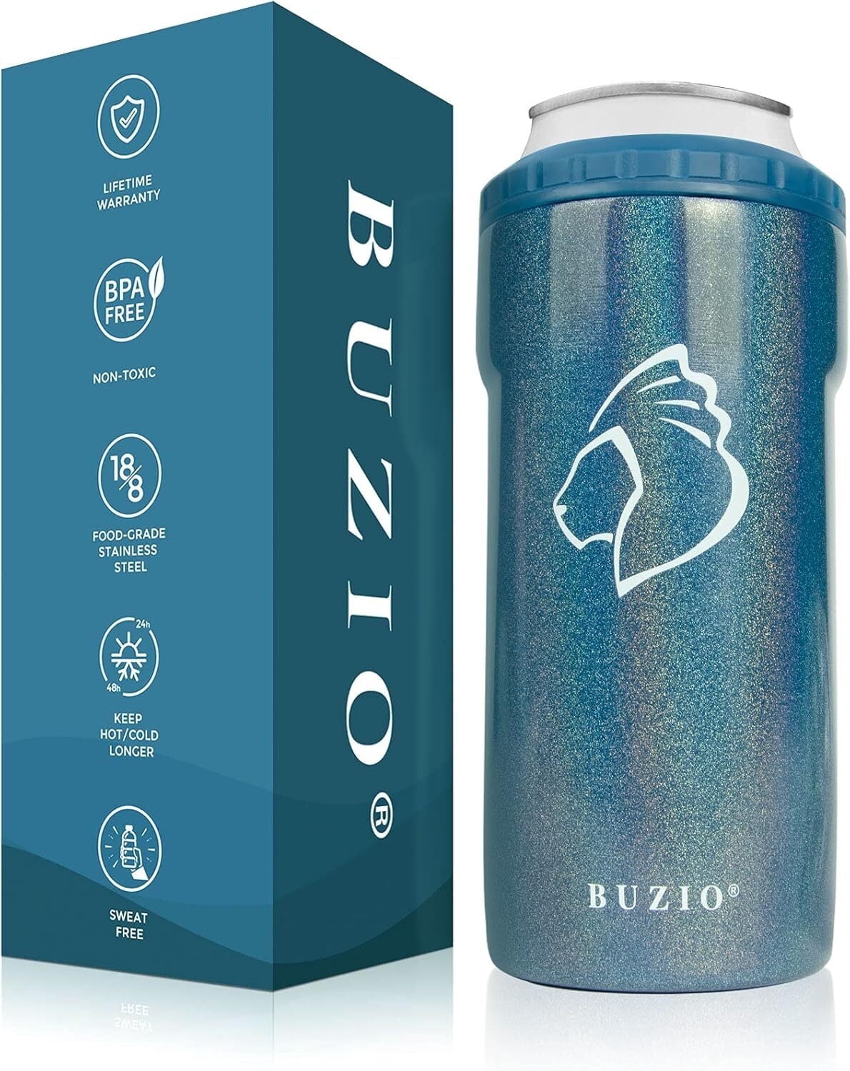 Buzio Skinny Can Cooler - 12oz Vacuum Insulated Stainless Steel Slim ...