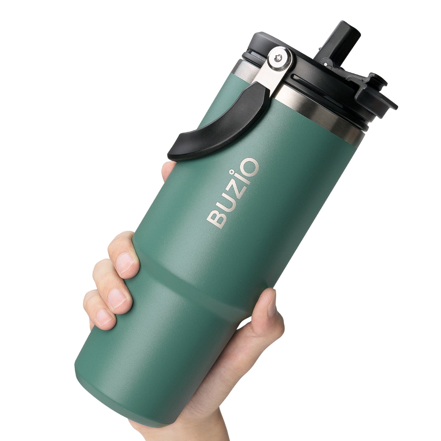 Buzio 30 oz Stainless Steel Tumbler with Handle and Straw, Vacuum ...