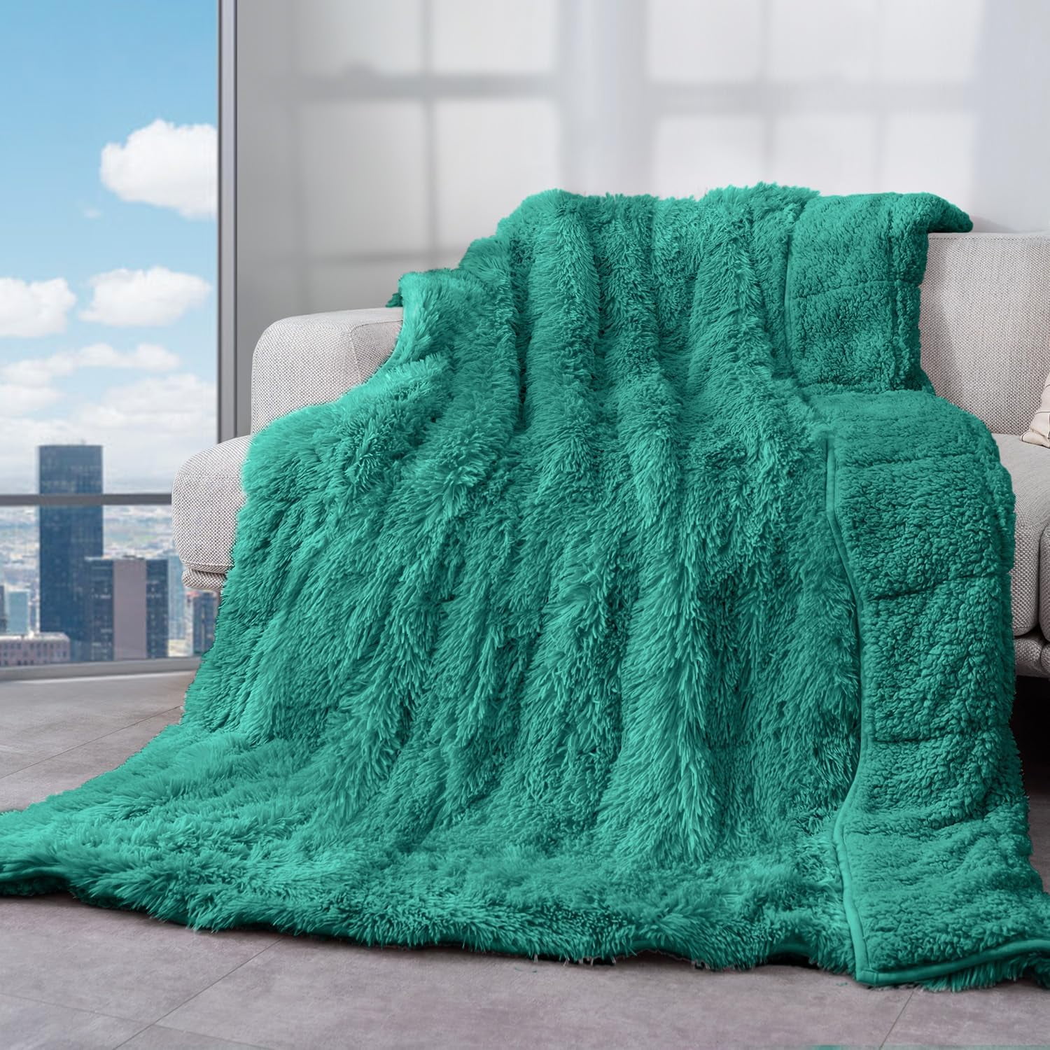 Buzio Luxury Weighted Blanket Faux Fur Sherpa 15lbs- Warm Fluffy Heavy ...