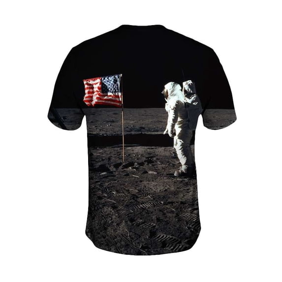 Buzz Aldrin and the U.S All Over Print. Flag on the Moon Mens T-Shirt ...