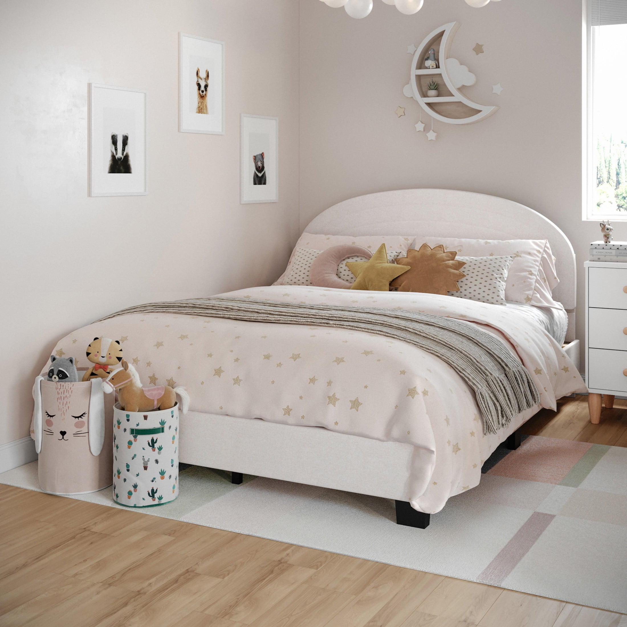 Buzz & Bloom Kids Full-Size Platform Bed with Curved Channel Stitched ...