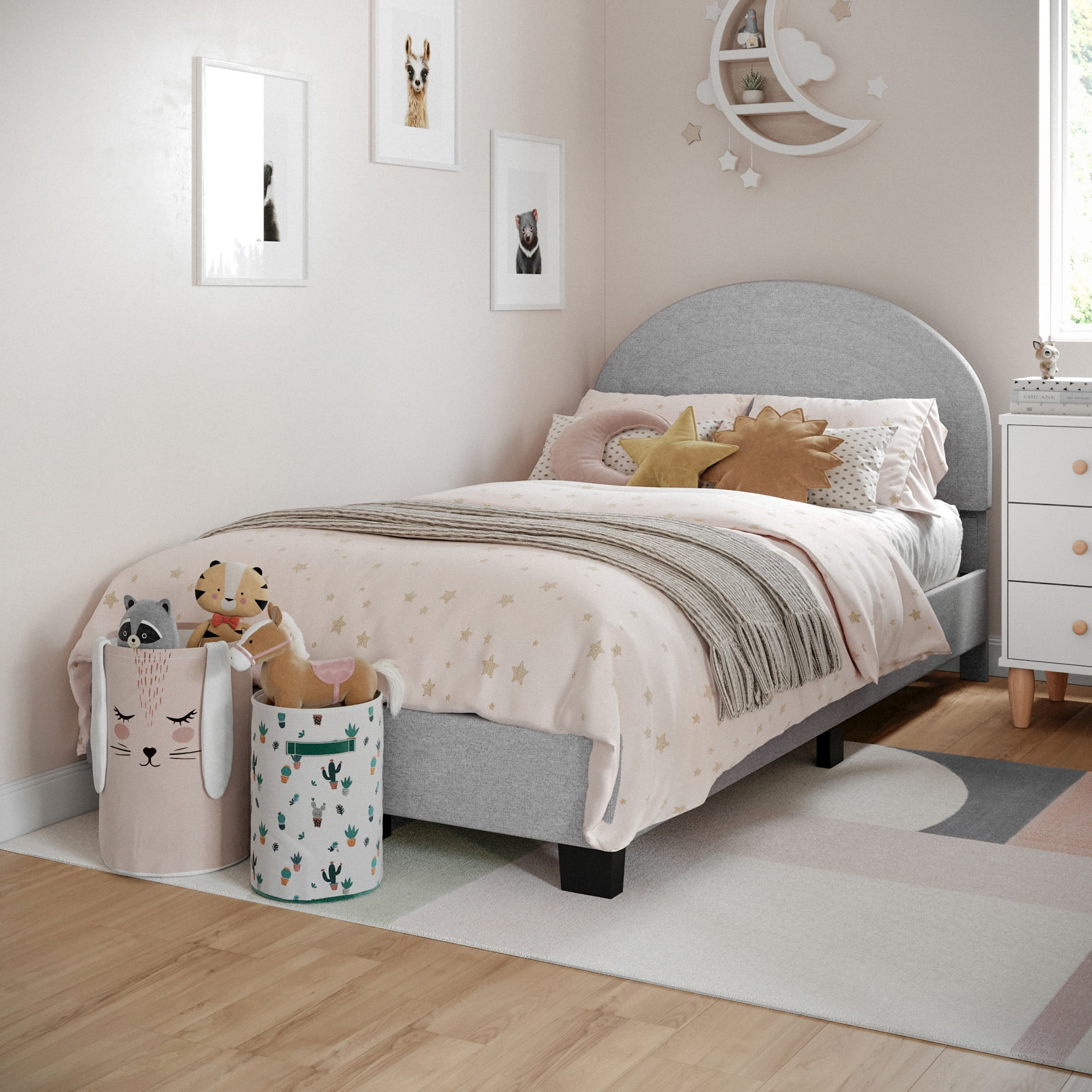 Buzz & Bloom Kids Twin-Size Platform Bed with Curved Channel Stitched ...