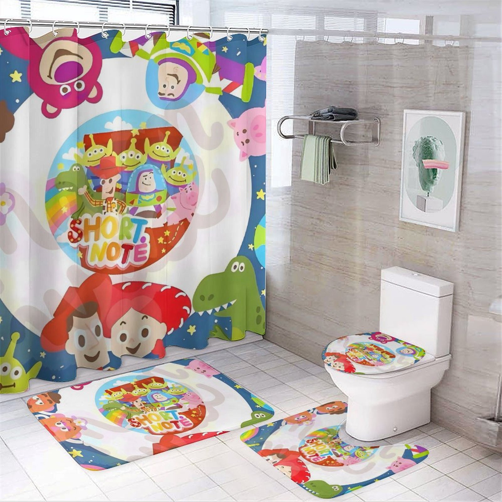 Buzz Lightyear 4 Piece Cartoon Shower Curtain Set Cassette Non-Slip ...