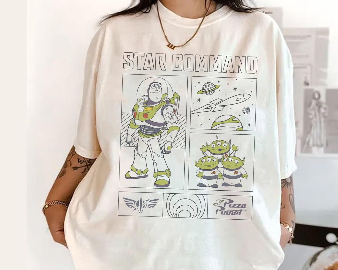 Buzz Lightyear Aliens Star Command Pizza Planet Graphic Comfort Colors Shirt, Toy Story Disney ...