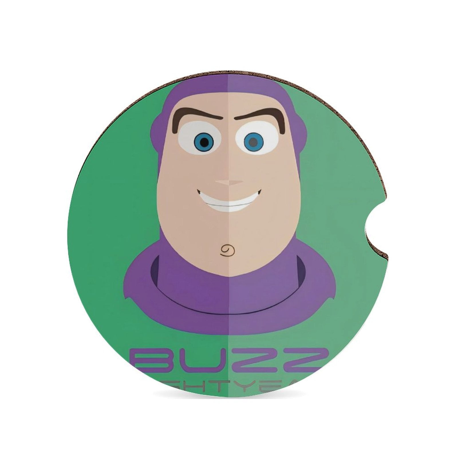 Buzz Lightyear Cartoon car coaster with finger notches and cork base ...