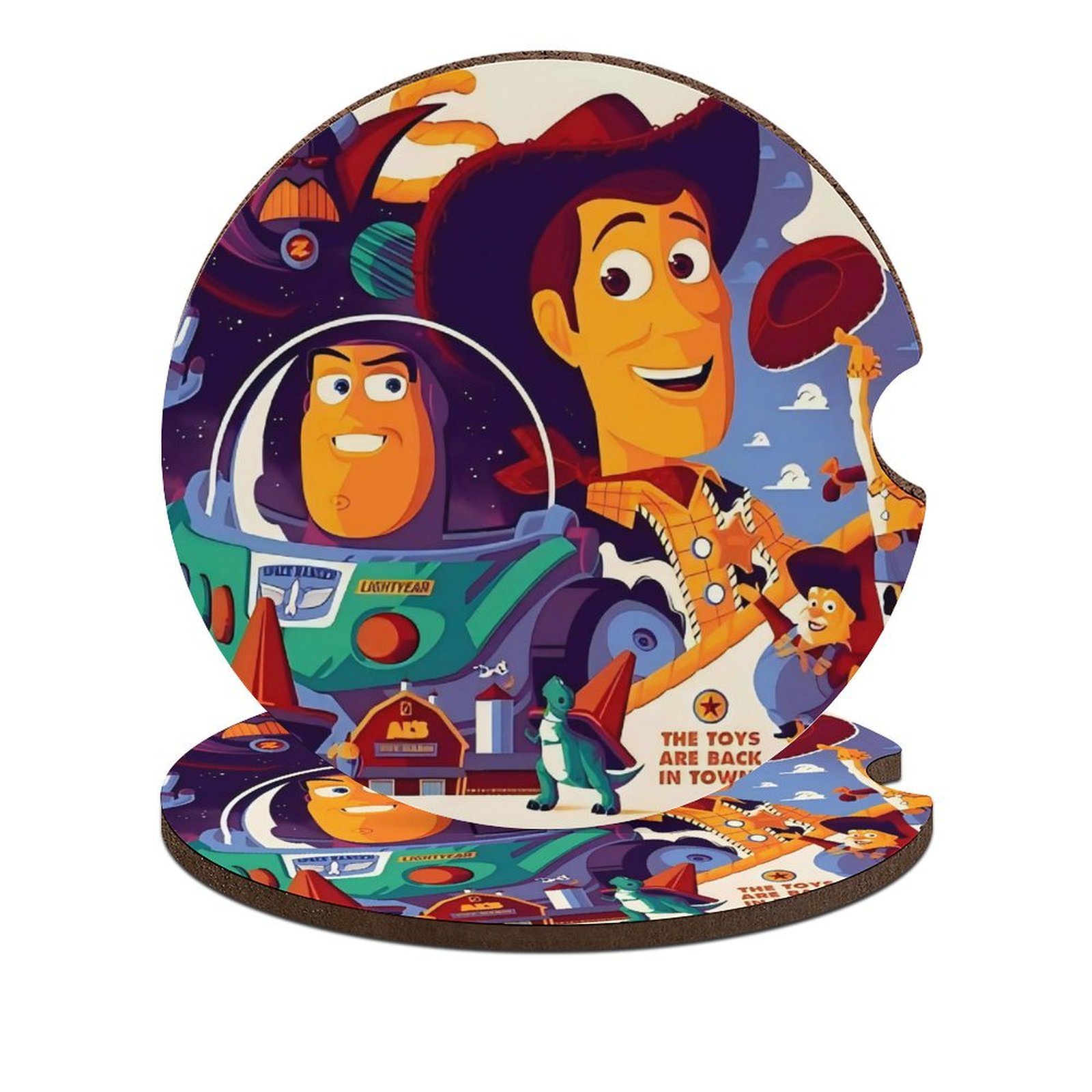 Buzz Lightyear Cartoon car coaster with finger notches and cork base ...