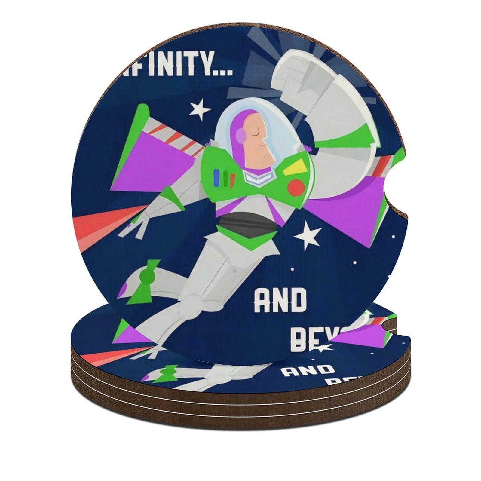 Buzz Lightyear Cartoon car coaster with finger notches and cork base ...