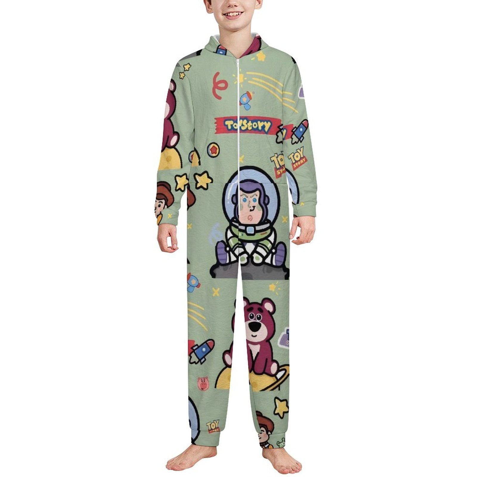 Buzz Lightyear Children's hooded one-piece zip-up pajamas 6-7Y ...