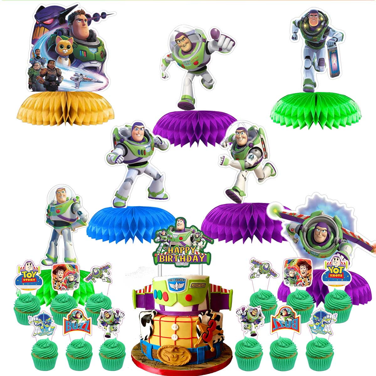 Buzz Lightyear Honeycomb Centerpieces Table Toppers Cake Toppers ...