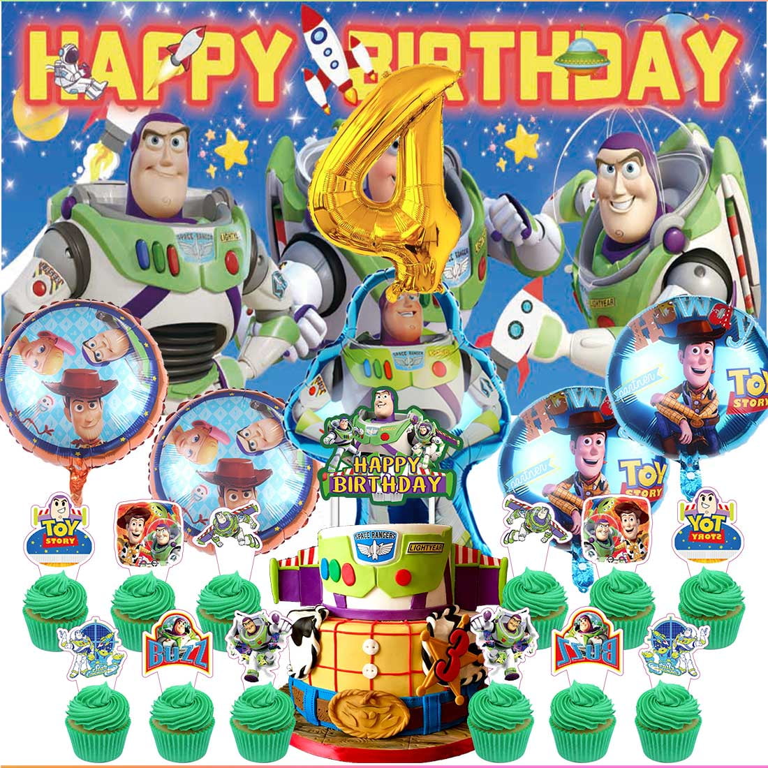 Buzz Lightyear Party Supplies Decor 4th Kit Balloons Birthday Cake ...