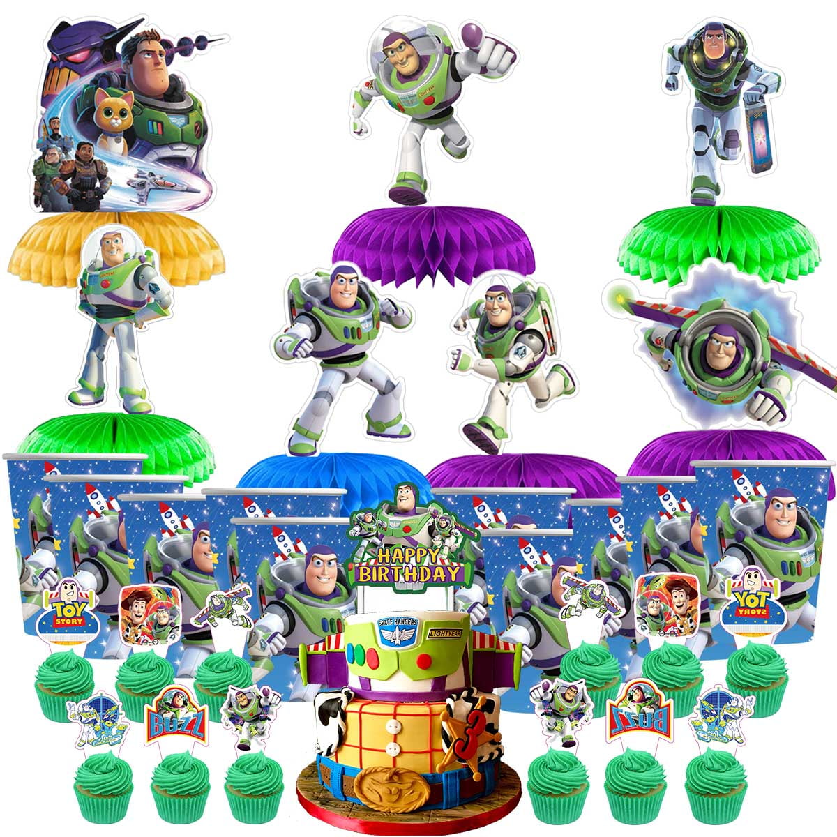 Buzz Lightyear Party Supplies Decor Cups Fans Decorations Honeycomb ...