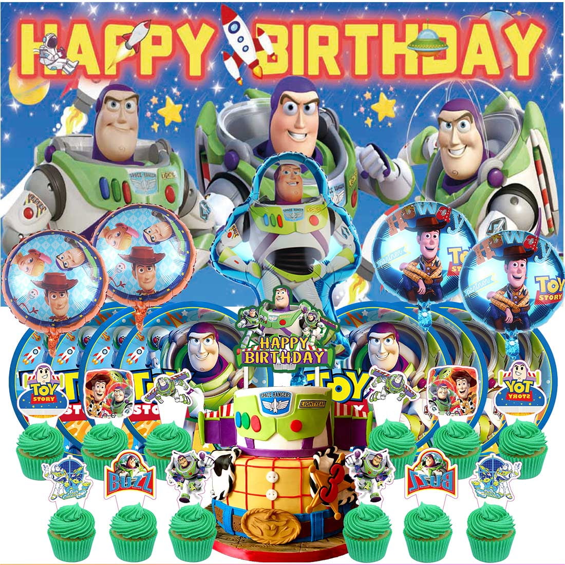 Buzz Lightyear Supplies Plates Decoration Backdrop Banner Birthday ...