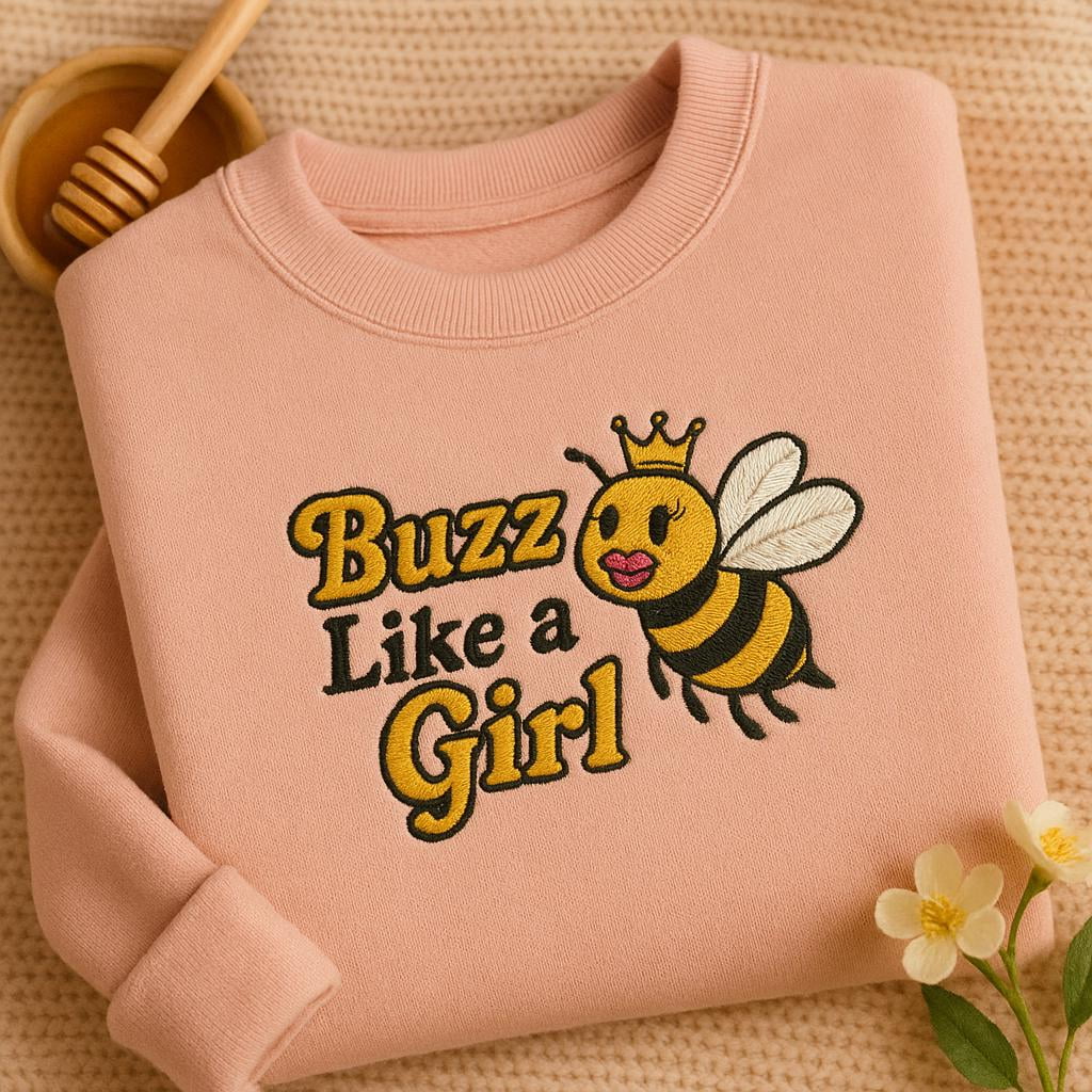 Buzz Like a Girl Embroidered Sweatshirt, Sassy Queen Bee Shirt, Feminist Empowerment Top, Cute ...