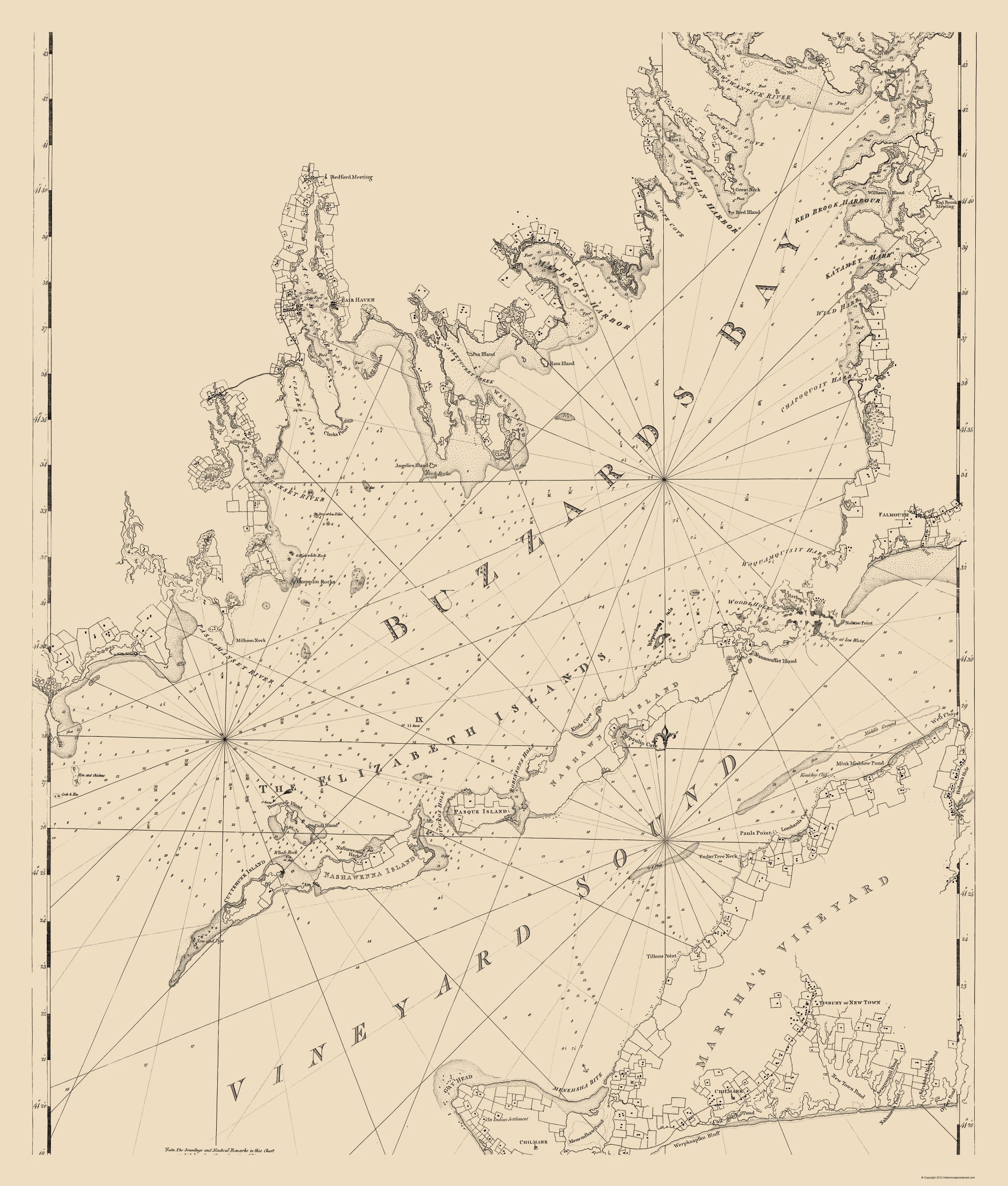 Historic Nautical Map - Buzzards Bay Vineyard Sound - 1776 - 23 x 27.05 ...