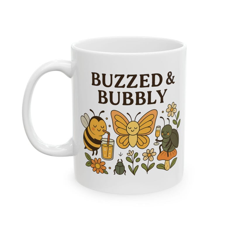 Buzzed Bubbly Coffee Mug, Bee Butterfly Beetle, CottagE1core Critter ...