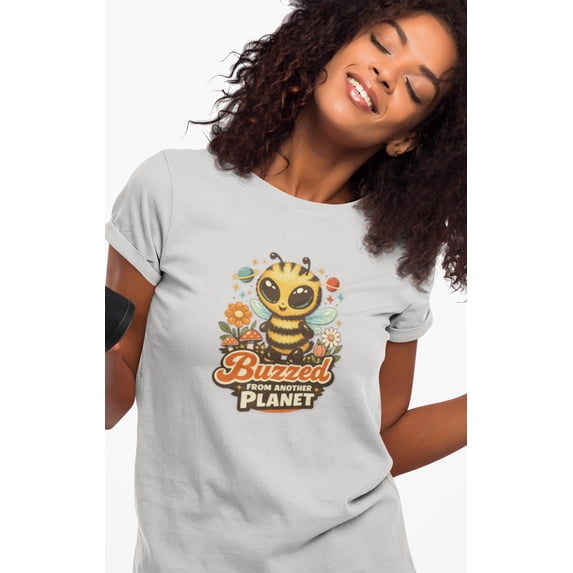 Buzzed Planet Bee T-Shirt, Retro Cartoon Bee, Floral Space Graphic Tee ...