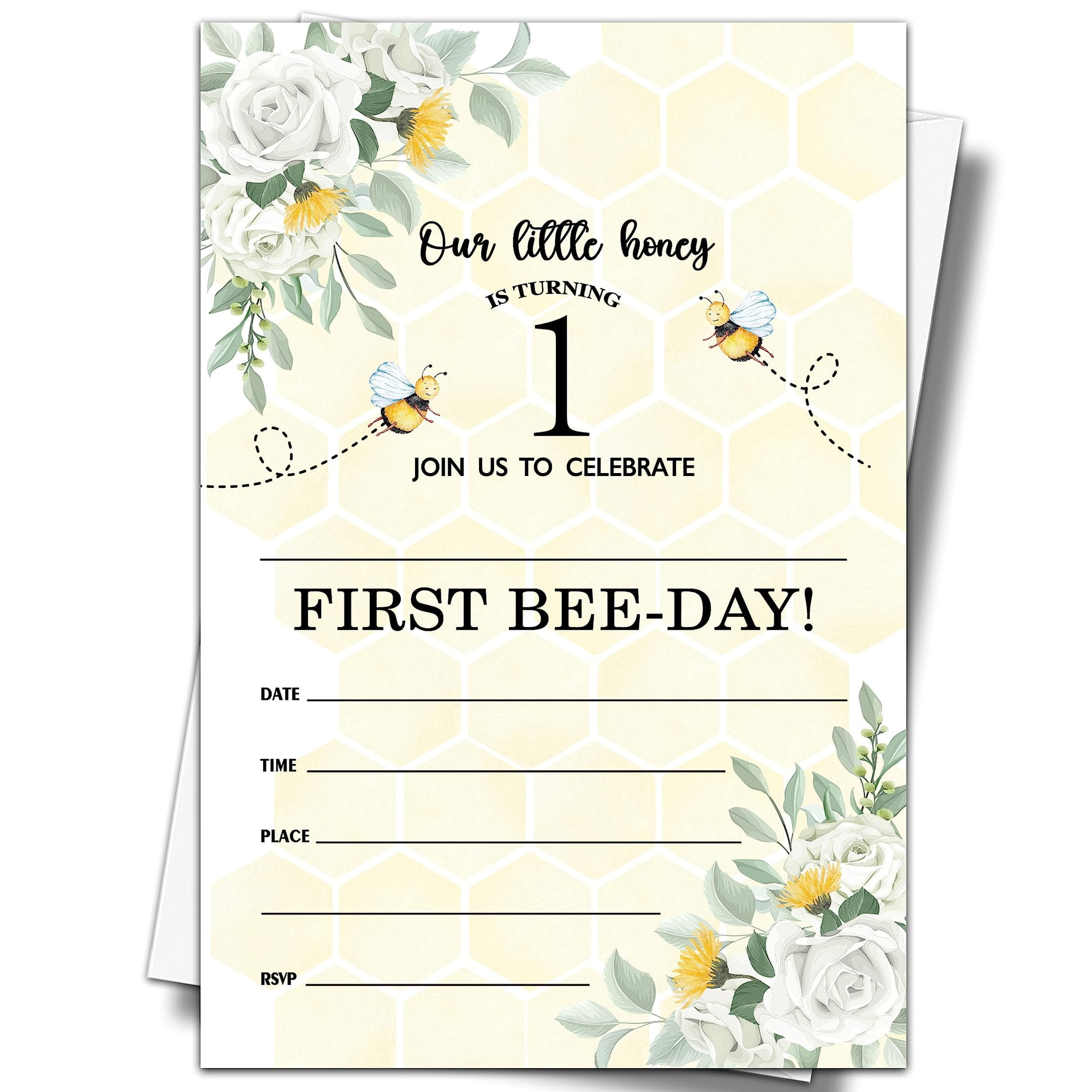 Buzzing Bee 1st Birthday Invitations - Set of 20 Honeycomb Design ...