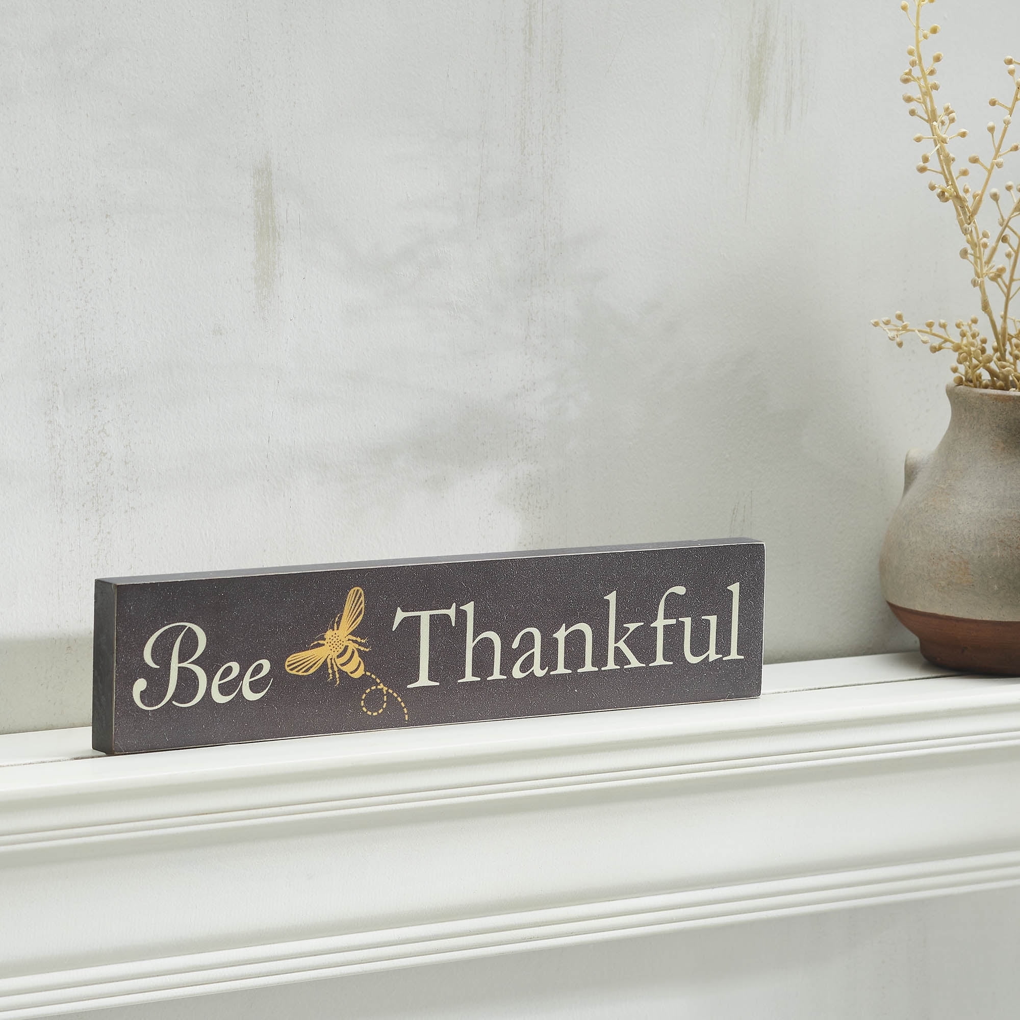 VHC Brands Buzzy Bees Bee Thankful Grey MDF Wall Sign 3x14, Spring ...