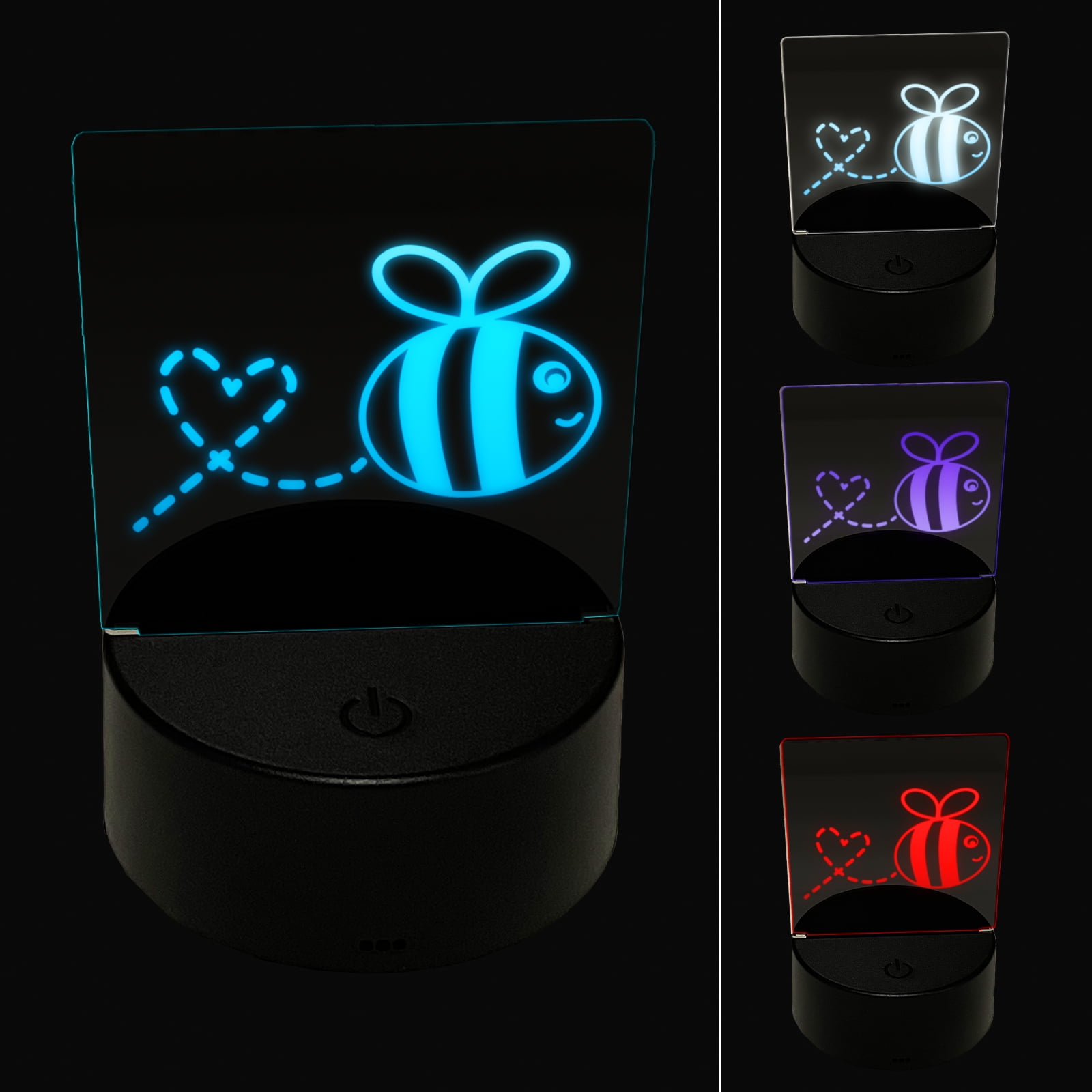 Buzzy Bumble Bee with Heart LED Night Light Sign 3D Illusion Desk ...