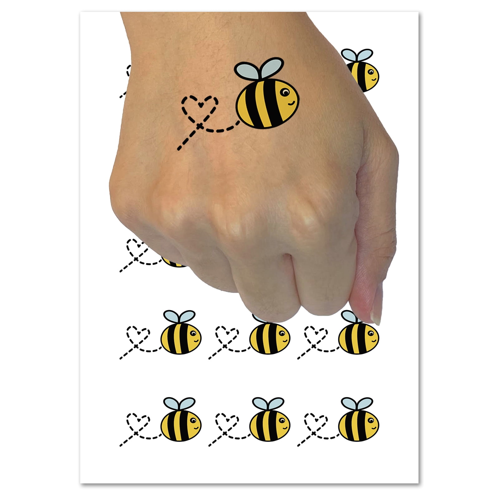 Buzzy Bumble Bee with Heart Water Resistant Temporary Tattoo Set Fake ...