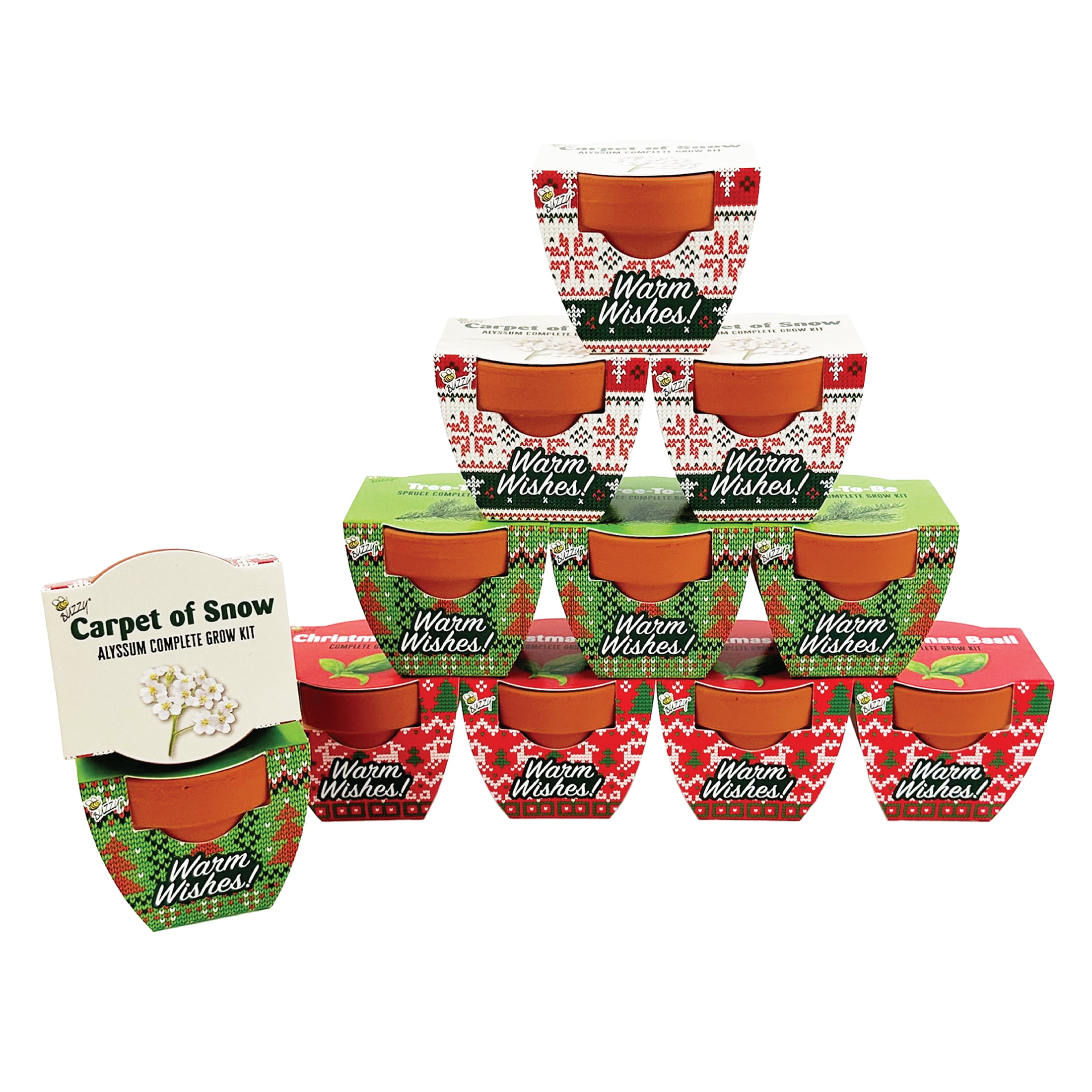 Buzzy Holiday Mini Grow Pot Sweater Assorted 12-Pack Christmas Basil ...