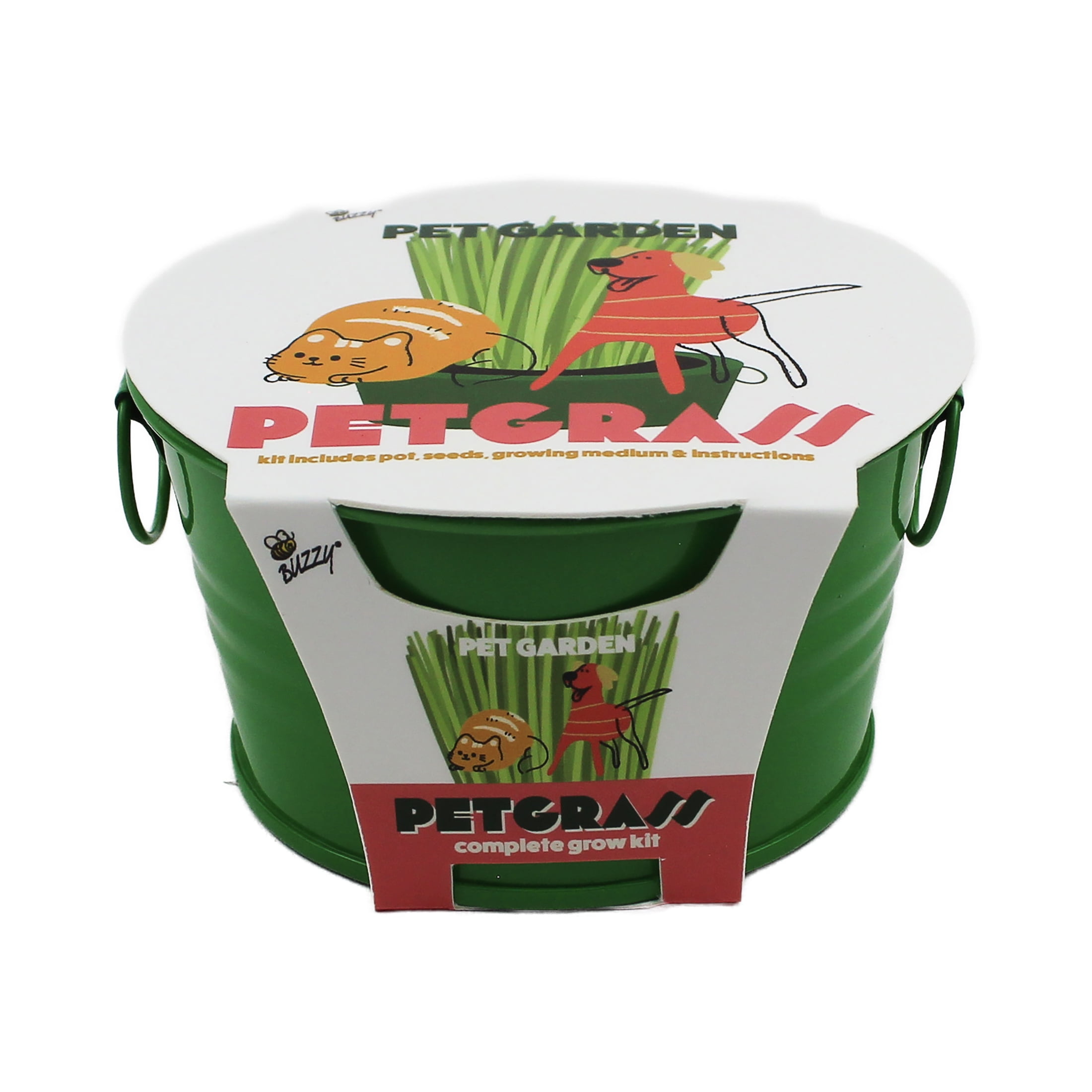Buzzy Pet Ryegrass Garden Mini Basin Grow Kit, Includes Metal Planter ...