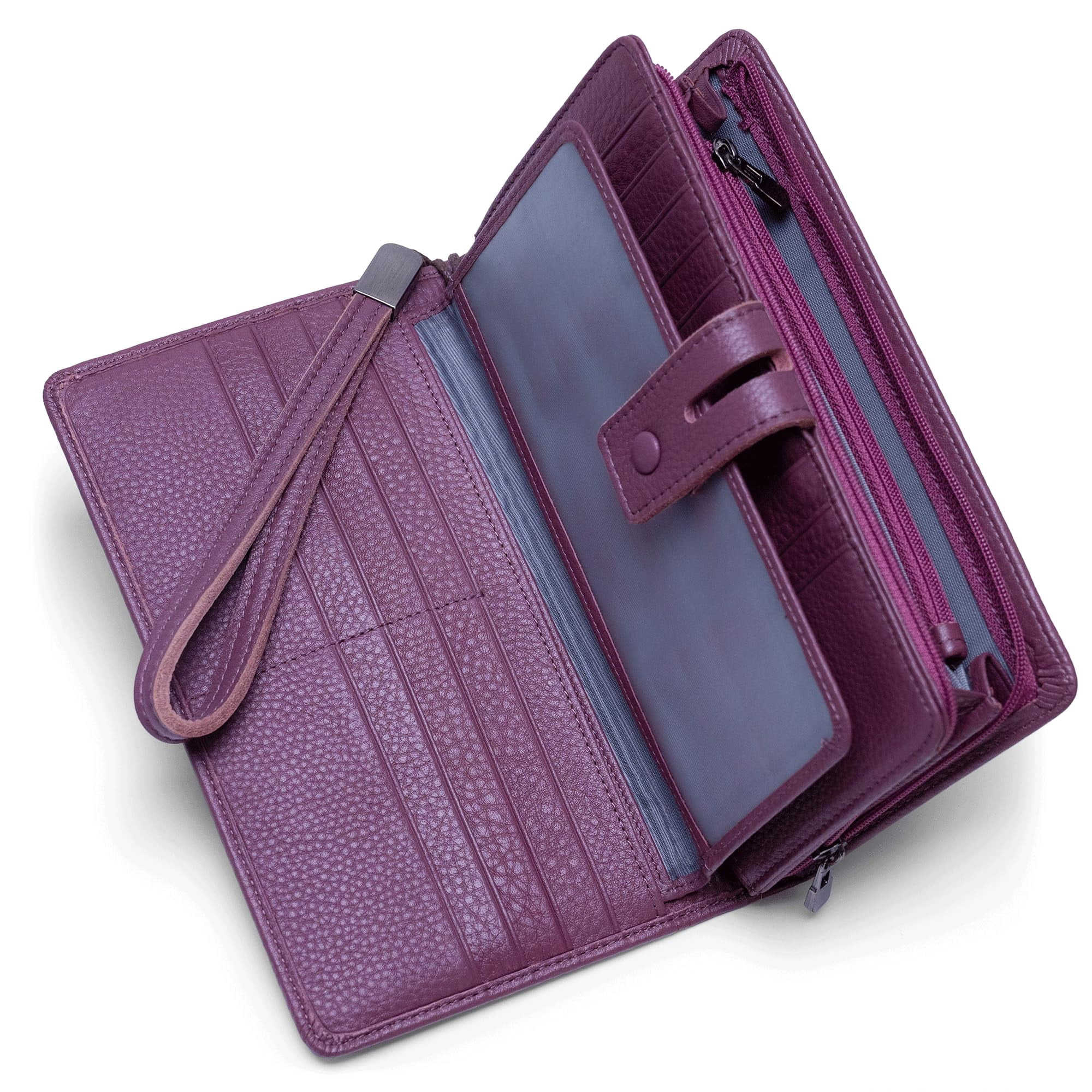 Bveyzi Women's Big Fat Rfid Leather Wristlet Wallet Organizer Large ...