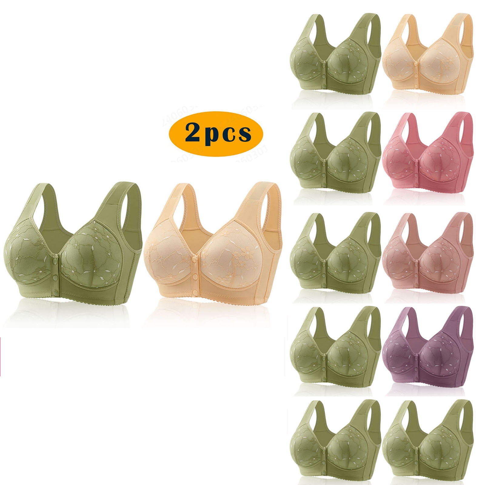 Bvxeep 2-Piece Women's Middle-Aged Print Front Closure Wirefree Women's ...