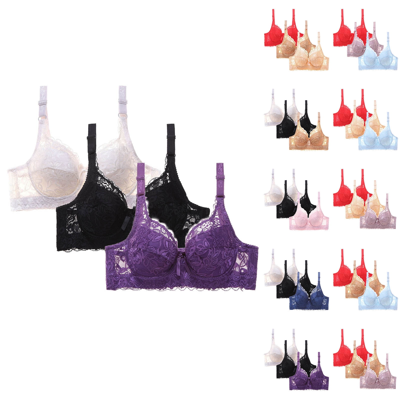 Bvxeep 3PC Women's Innerwear Underwire Push-Up Side Control-Sagging Bra ...