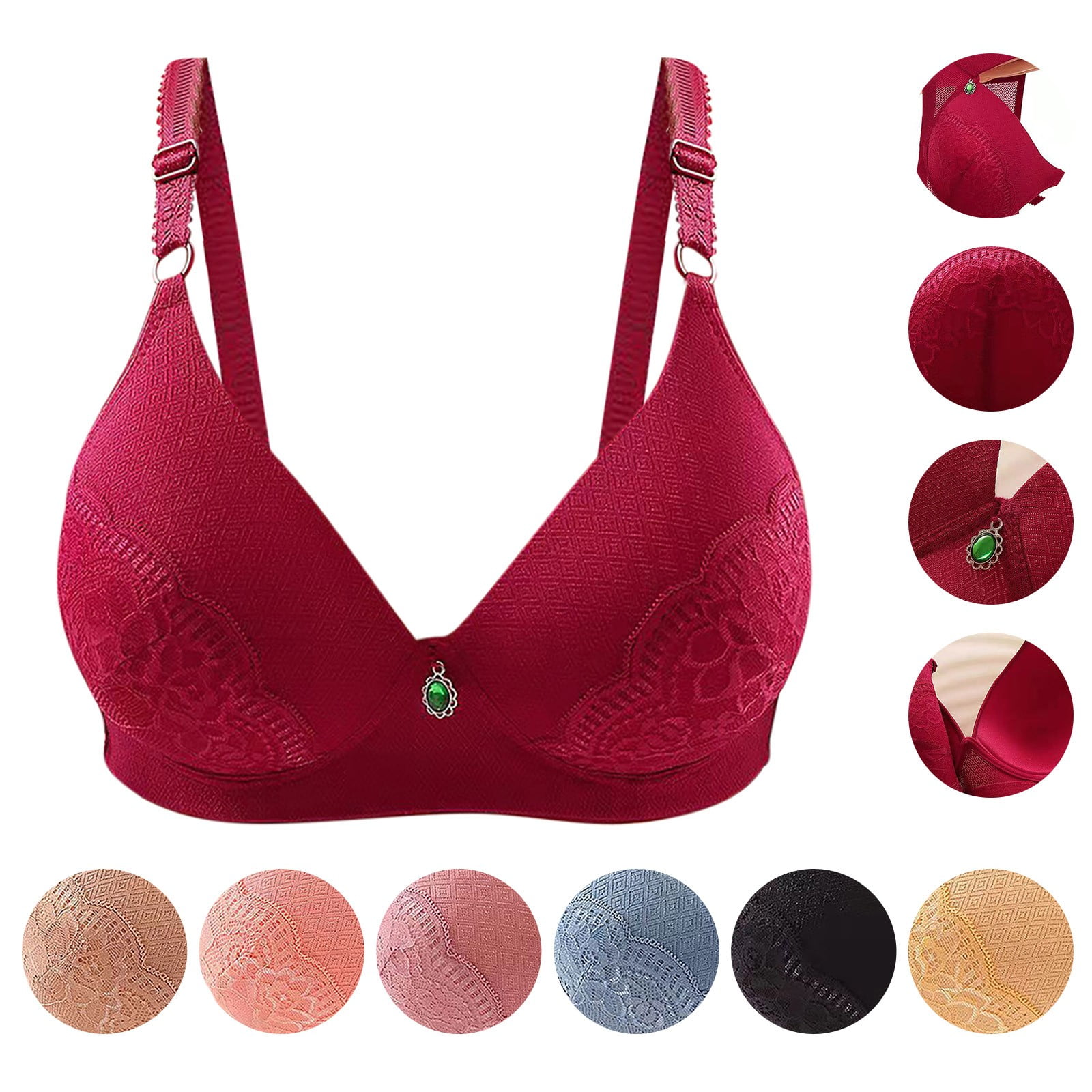 Bvxeep Women's Middle-Aged Bra Plus Size Thin Wirefree Comfortable ...