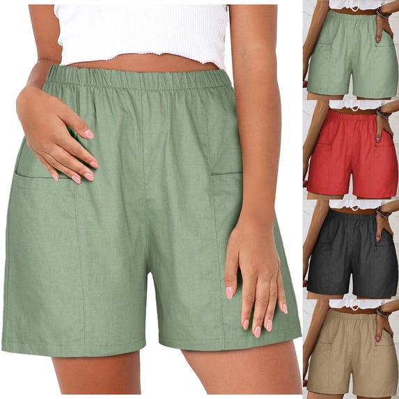 Bvxeep Women's With Pockets Pants Solid Color Straight Cut Pants Shorts ...