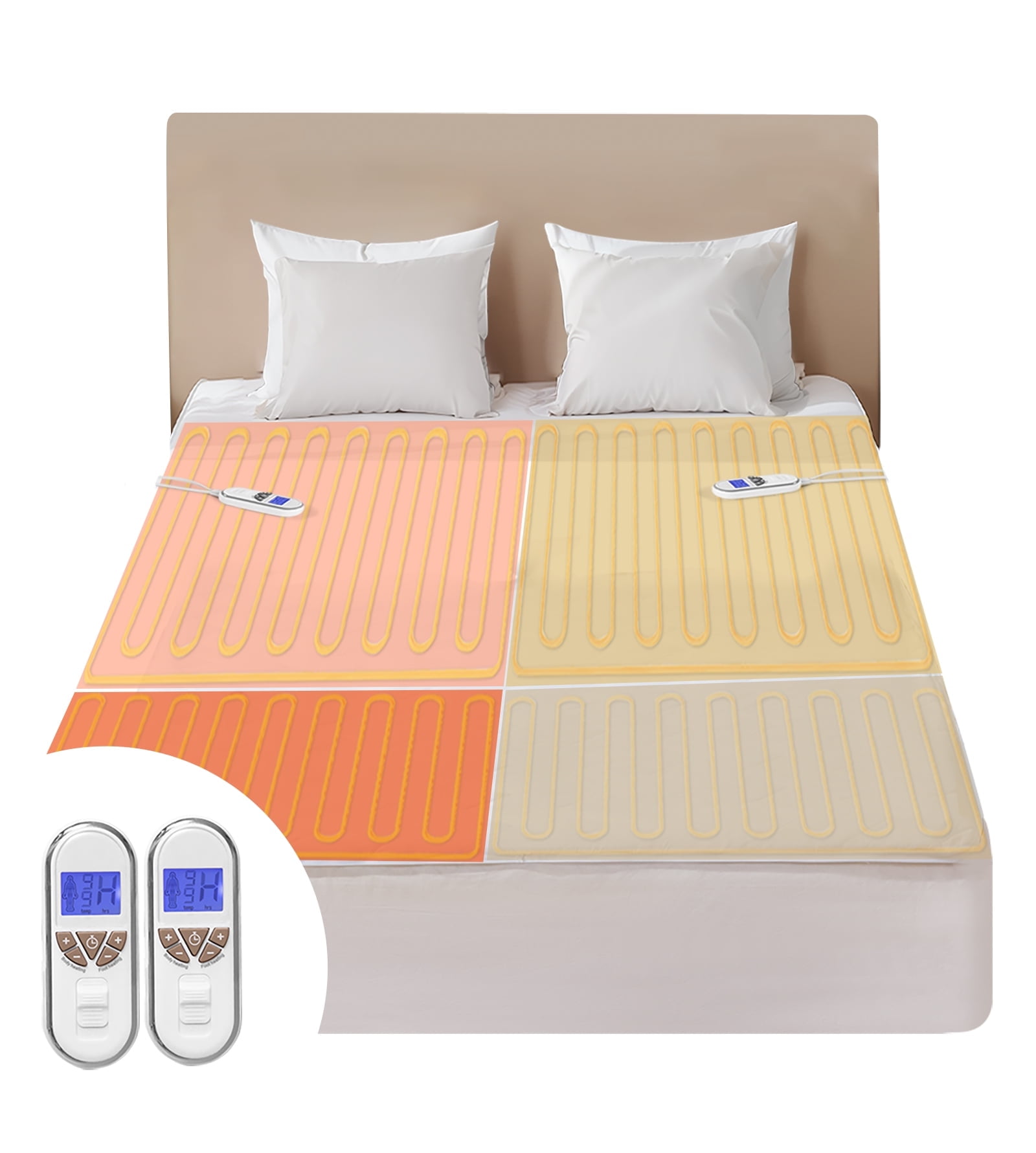 Bwarm Premium Queen Size Heated Mattress Pad, Dual Controls, 9 Heat Settings, Auto Off, Foot ...