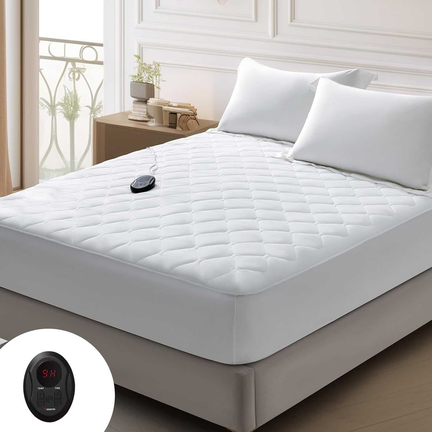 Bwarm Premium Quilted Heated Mattress Pad Twin Size, 39" x 75" Bed ...