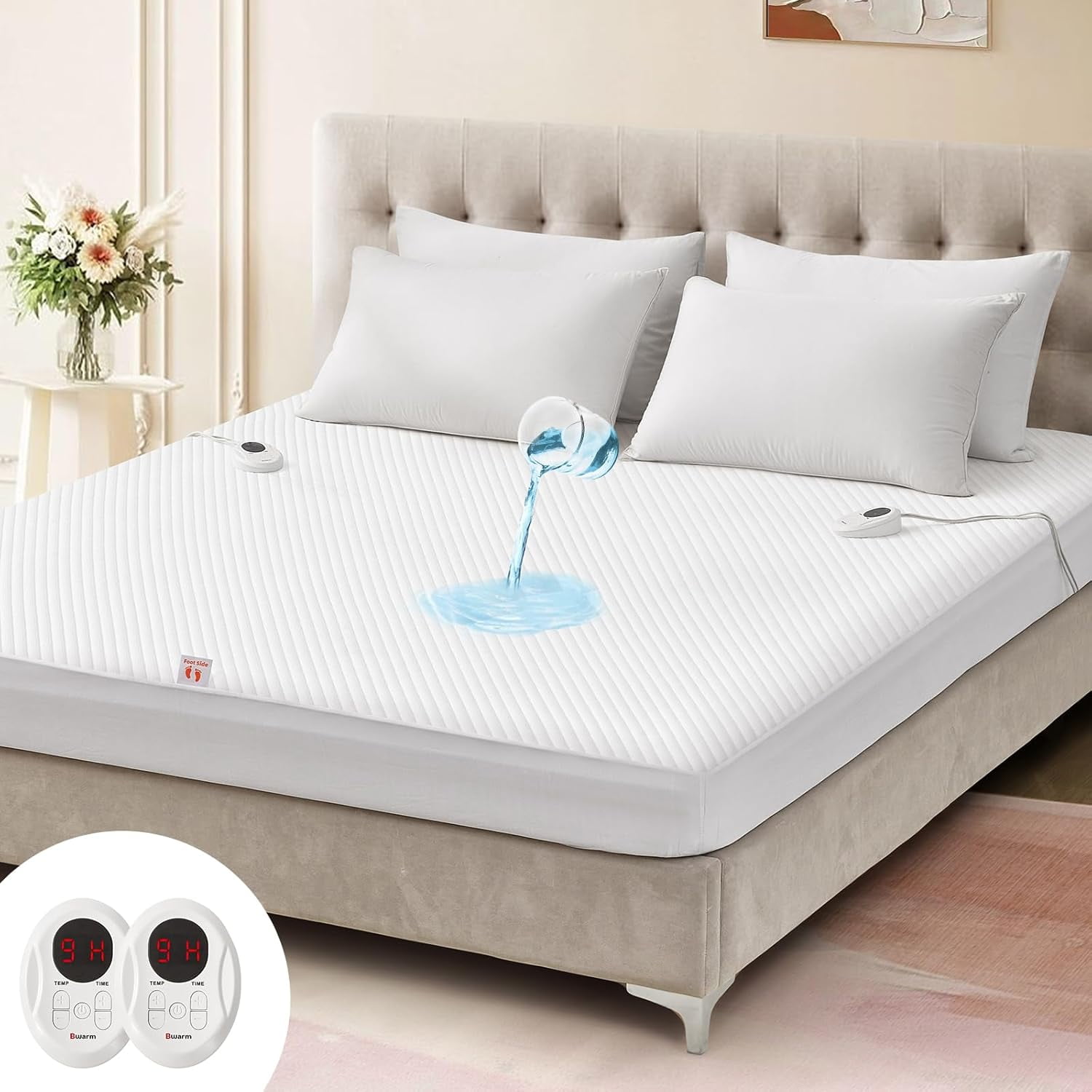 Bwarm Waterproof Heated Mattress Pad, ETL Certified Bed Warmer with ...