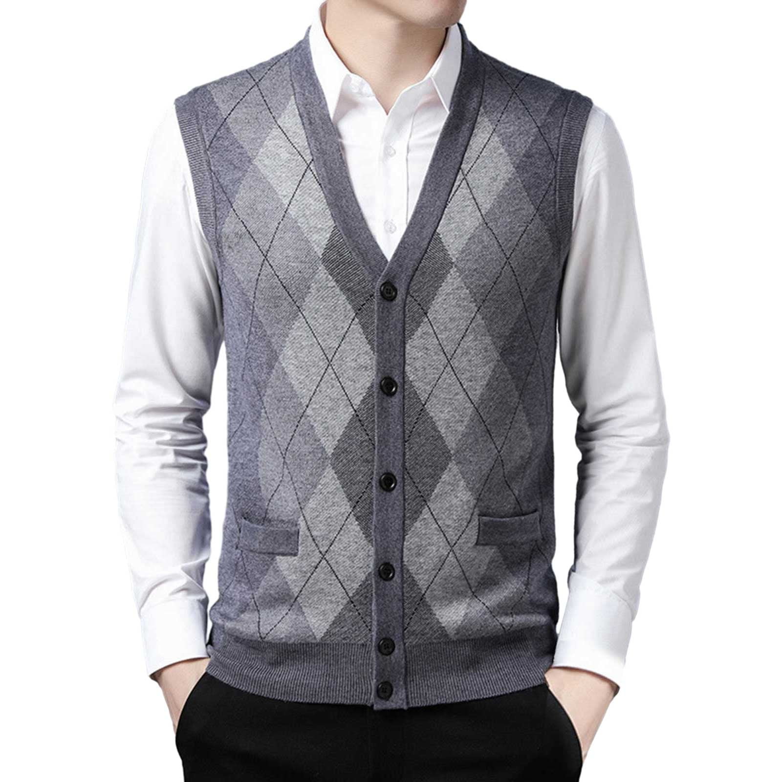 Bwdbhd Men's Sweater Vests Men's Cable Knit Sweater Vest V Neck Button ...