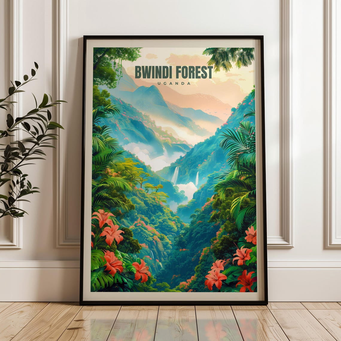 Bwindi Forest Travel Poster - Uganda Wall Art Print, Illustration ...