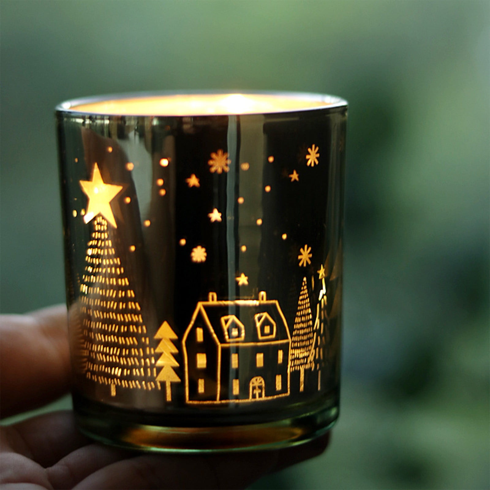 Bwiyojiz Home Decor, Christmas Candle Cups Glass Crafts Christmas Tree ...
