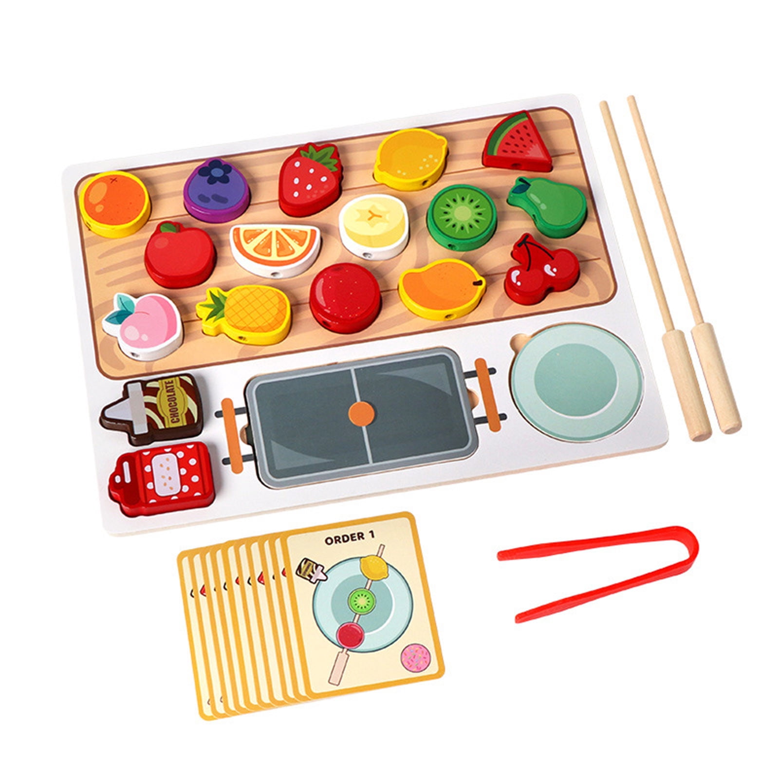 Bwiyojiz Toddler Toys, Wooden Food Playset with Skewers Food Matching ...
