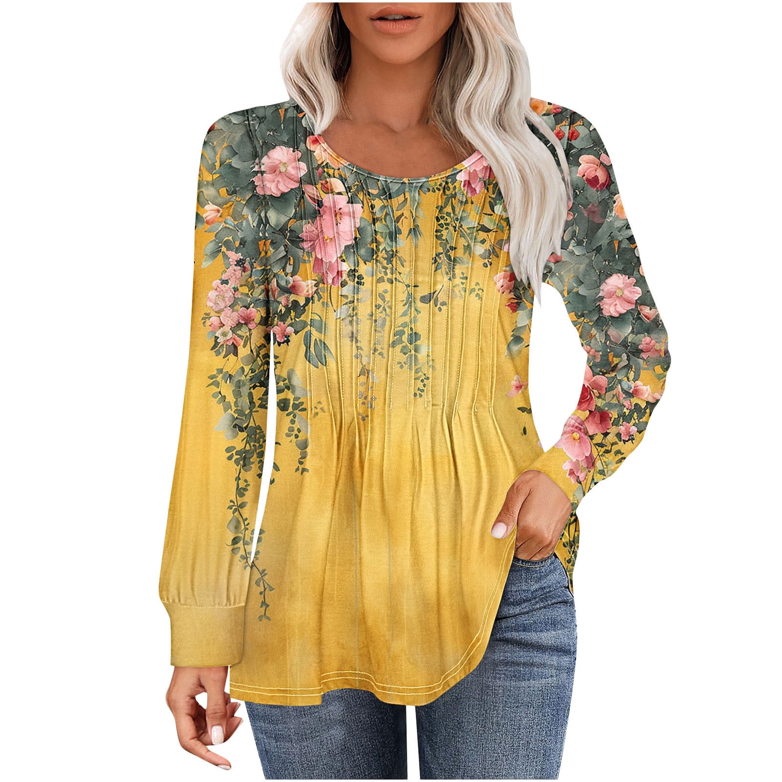 Bwndum Fall Tops for Women Casual Floral Ladies Blouse Long Sleeve ...