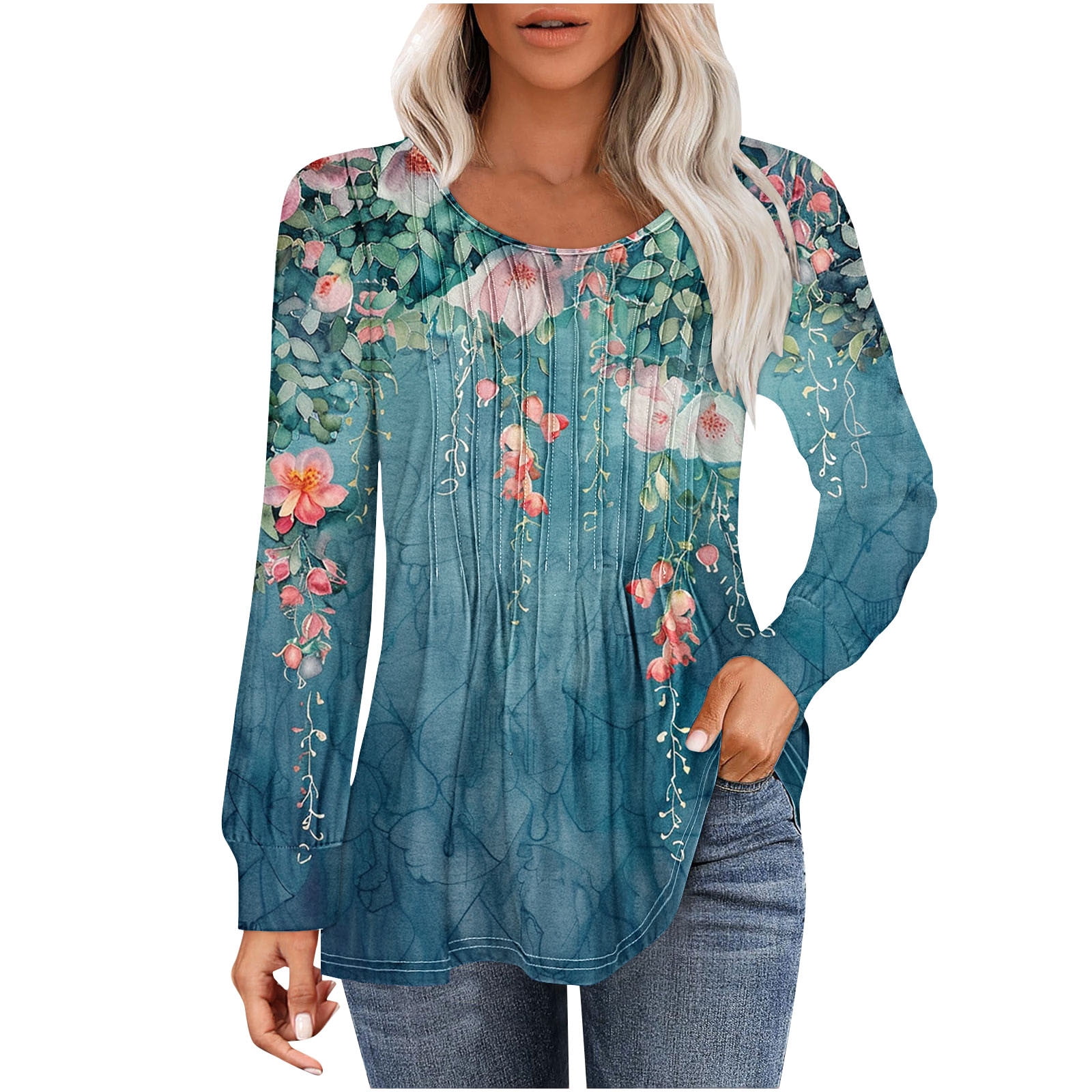 Bwndum Fall Tops for Women Casual Floral Ladies Blouse Long Sleeve ...