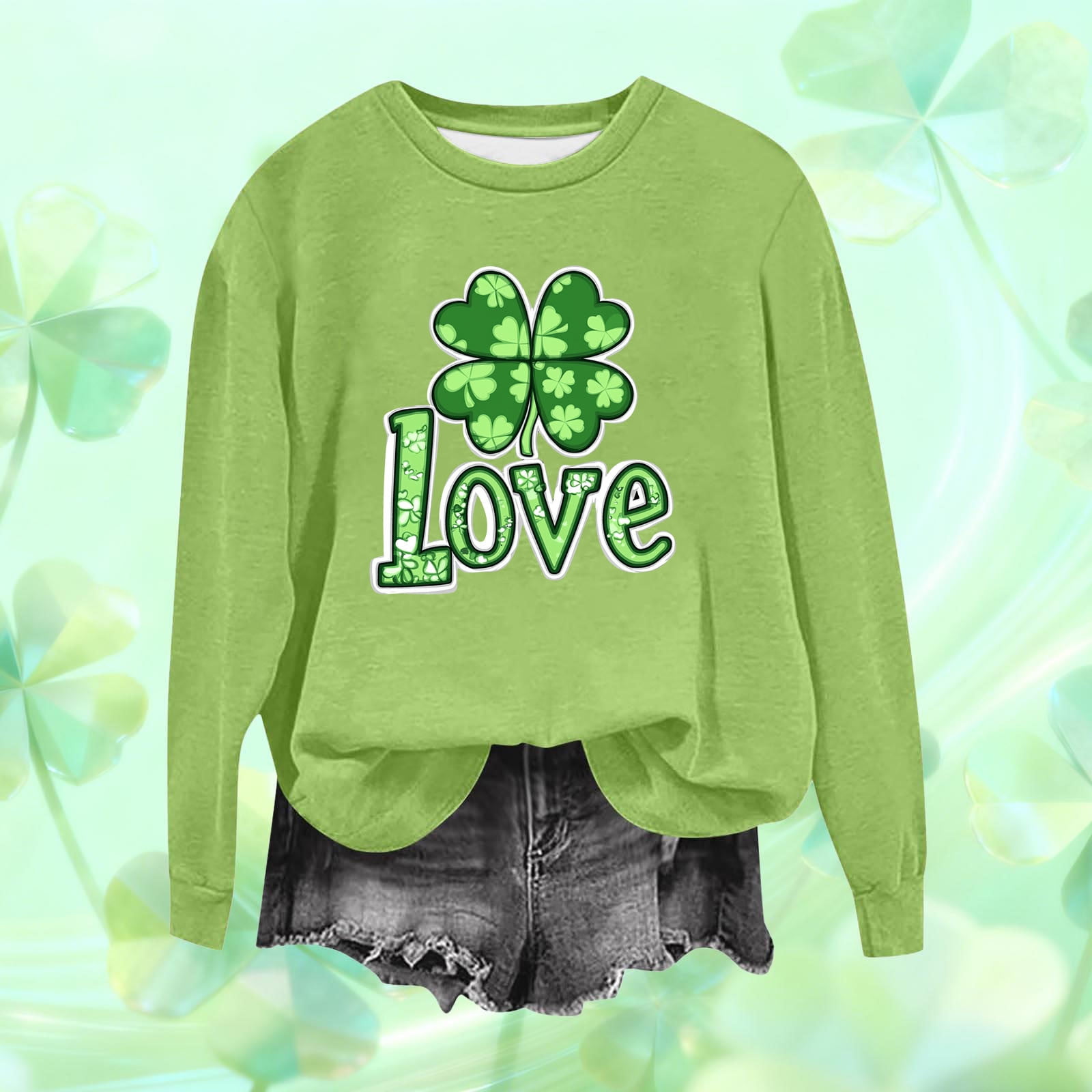 Bwndum Lucky Four Leaf Clover Womens St Patrick's Day Crewneck ...