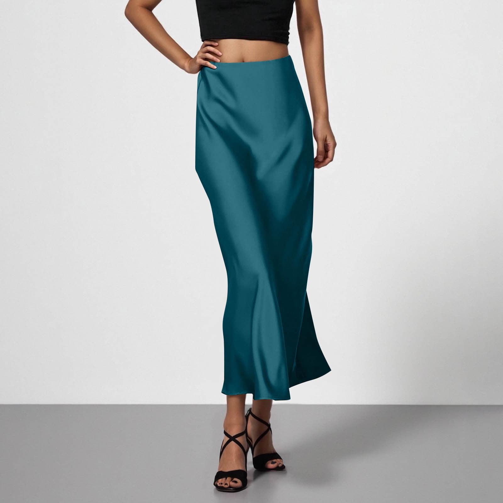 Bwndum Women's Satin Midi Skirt - Elegant Casual High Waisted Warp ...