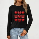 Bwndum Womens Long Sleeve Top with Red Glitter Hearts & Bows, Cotton ...