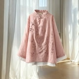 Bwndum Womens Pink Oversized Boho Top, Flowy Long Sleeve Knit Blouse ...