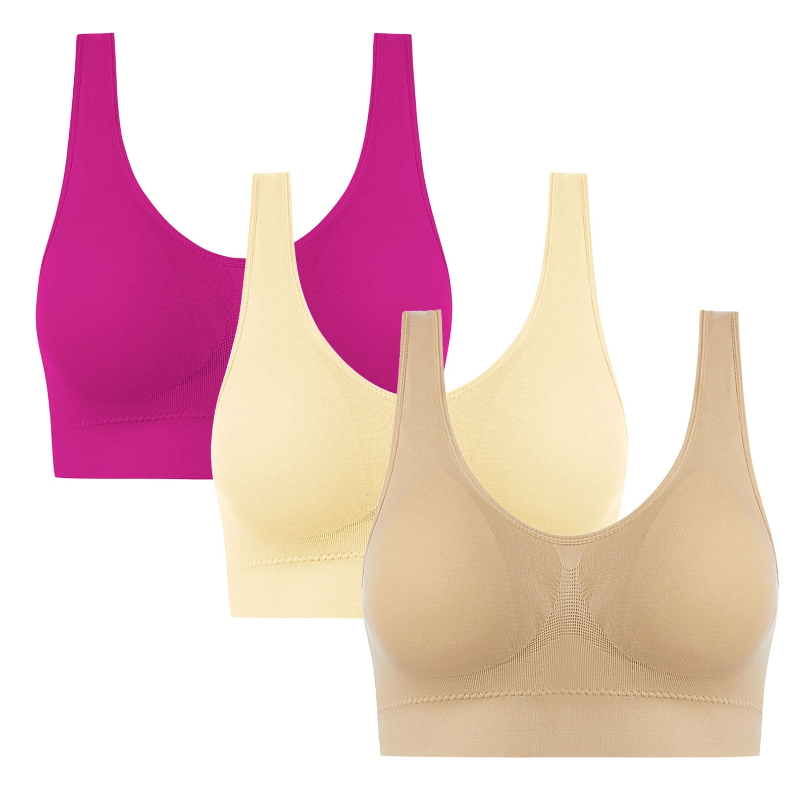 Bwomeauty 3 Pack Women's Comfy Pullover Wireless Bra Soft Seamless ...