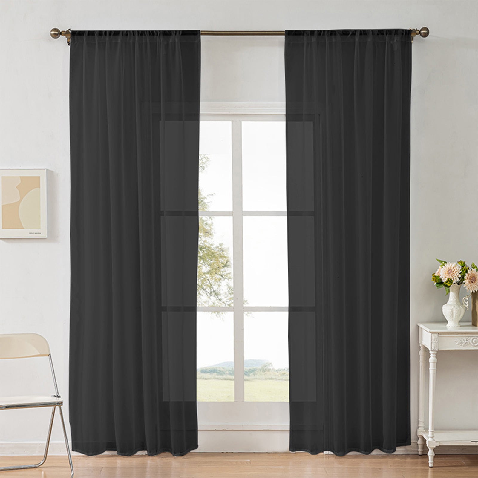 Bwomeauty Home Decor, 1PC Solid Color Lightweight Sheer Curtains - Rod ...